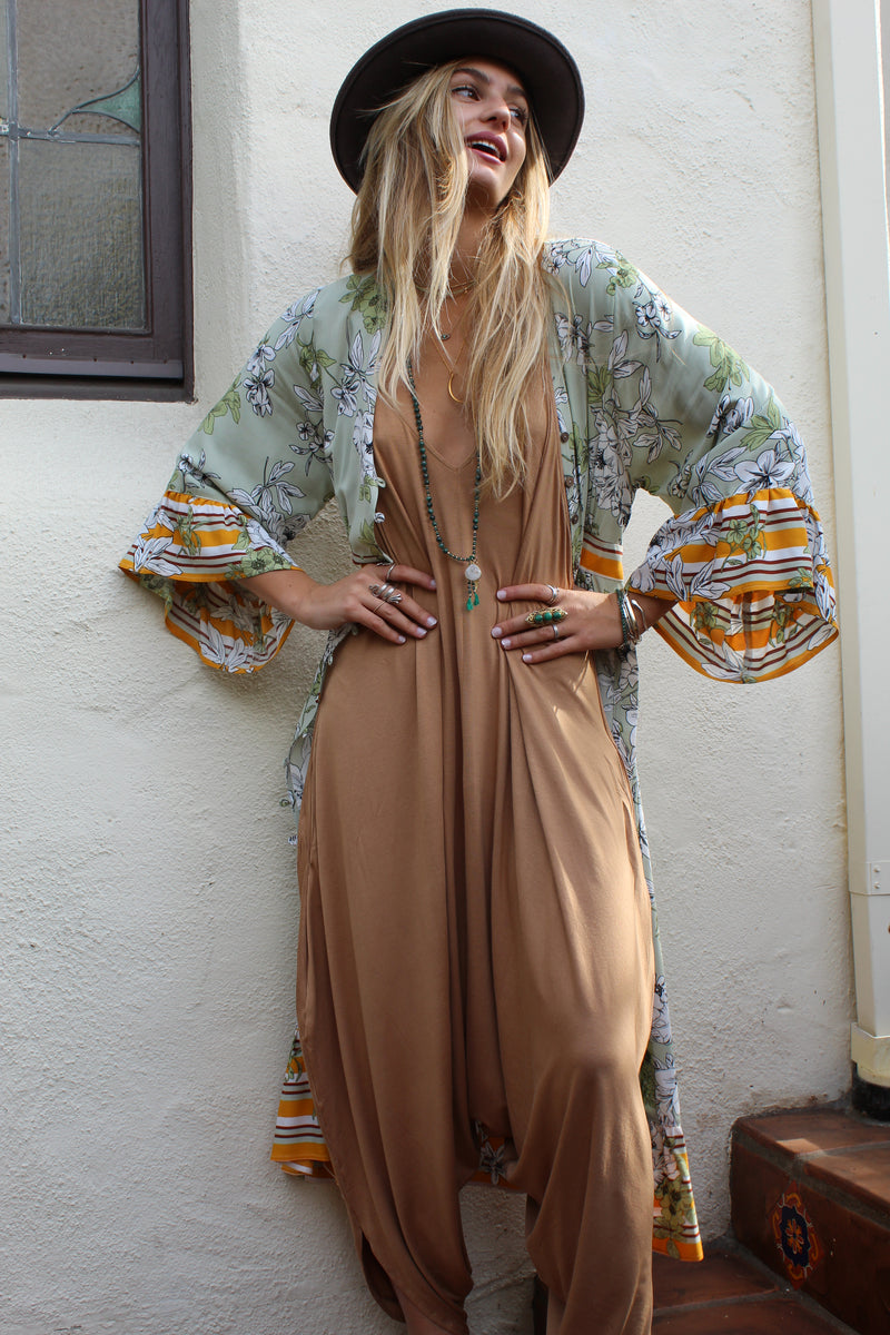 Tan Yoga Knit Jumpsuit with Pockets - Yoga Clothing by Daughters of Culture