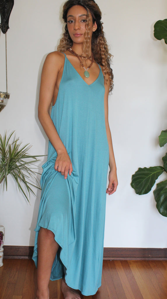 Mineral Blue Knit Sun Dress - Yoga Clothing by Daughters of Culture