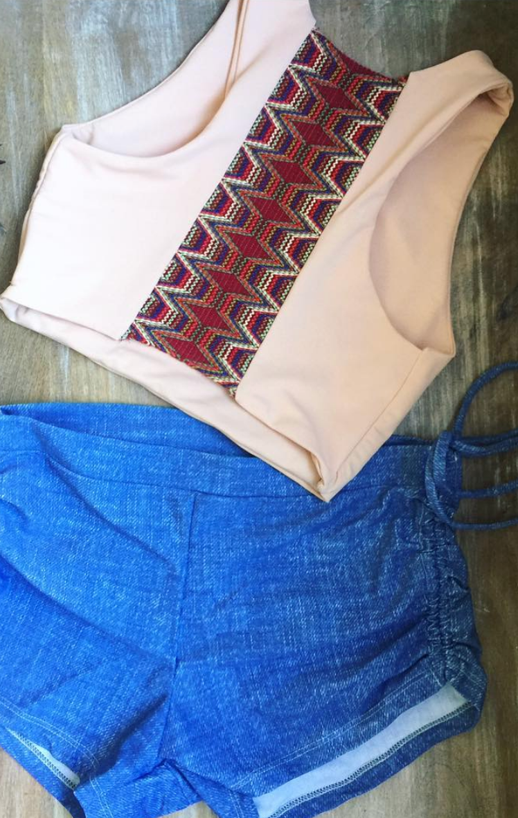 Blush & Red Drum Circle Bra - Yoga Clothing by Daughters of Culture