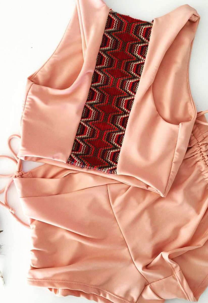 Blush & Red Drum Circle Bra - Yoga Clothing by Daughters of Culture